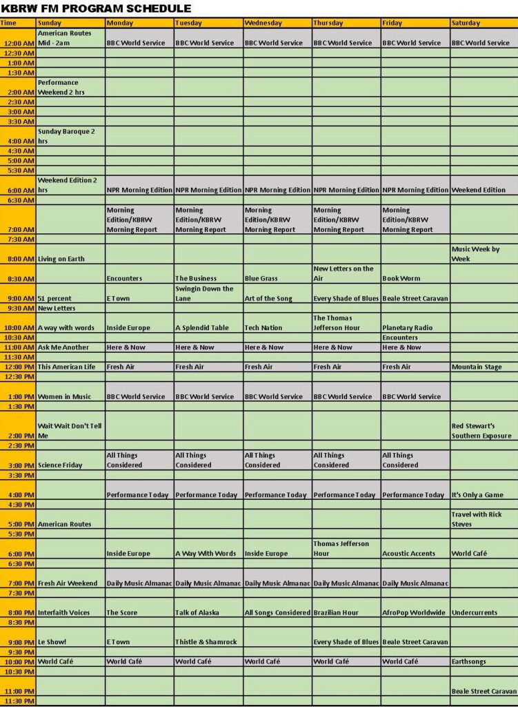 KBRW-FM Program Schedule | KBRW - AM/FM Silakkuagvik Communications