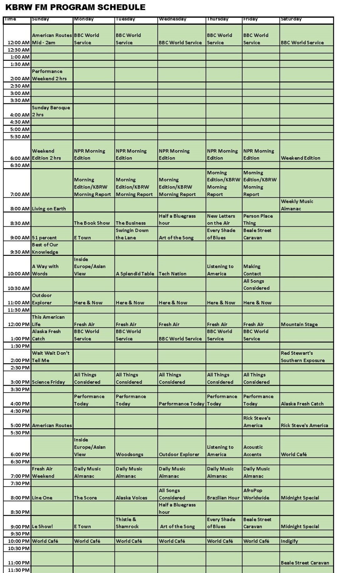 KBRW-FM Program Schedule | KBRW - AM/FM Silakkuagvik Communications