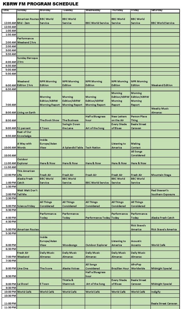 KBRW-FM Program Schedule | KBRW - AM/FM Silakkuagvik Communications