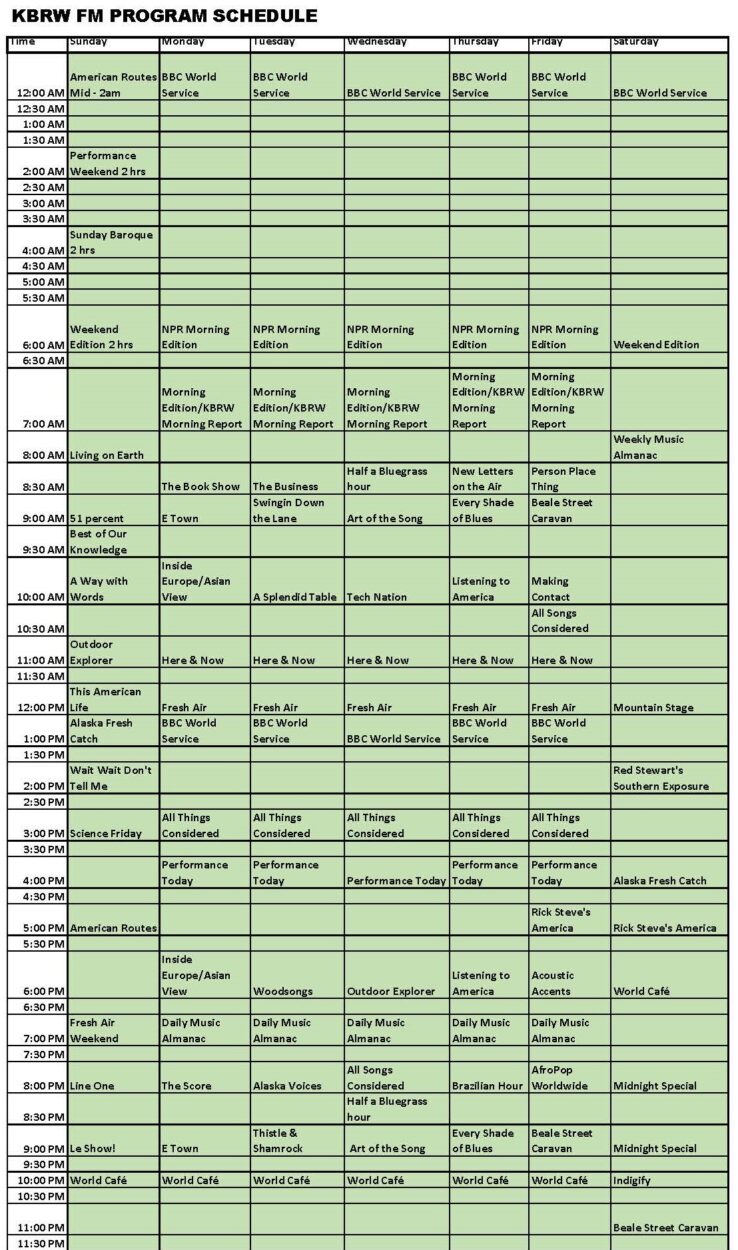 KBRW-FM Program Schedule | KBRW - AM/FM Silakkuagvik Communications